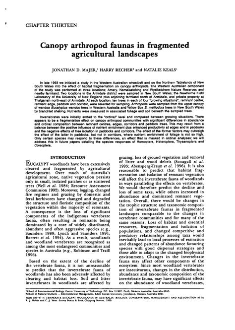Pdf Canopy Arthropod Faunas In Fragmented Agricultural Landscapes