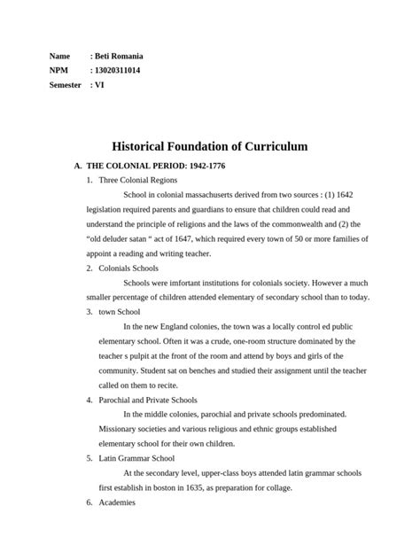 Historical Foundation Of Curriculum Pdf Curriculum Schools