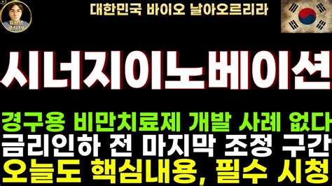 시너지이노베이션 주가전망 단독 경구용 비만치료제 개발 사례 아직 없다 비만치료제 거대 시장 금리인하 전 마지막 증시 조정 구간 Youtube