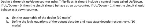 solved design a three bit up down counter using t