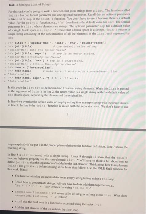 Solved Task 1 Joining A 1ist Of Strings For This Task