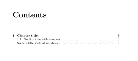 Table Of Contents How To Align Section Titles Without Numbers Left To