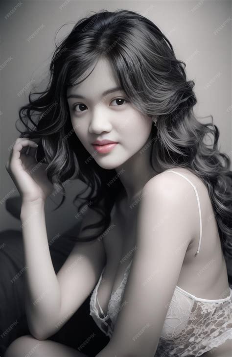 Premium Photo A Model With Long Hair And A White Bra Underneath