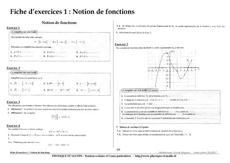 Fiche Dexercices 1 Notion De Fonctions Exercises Mathematics Docsity