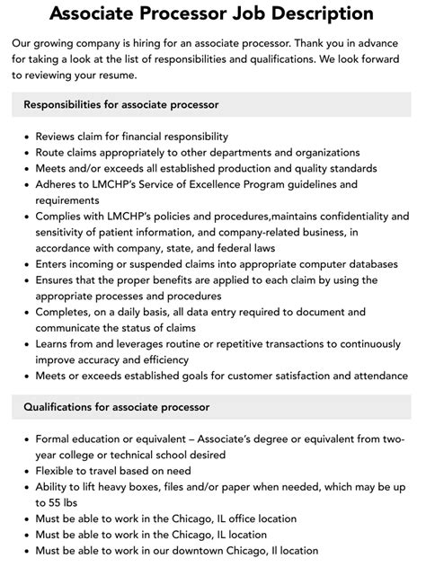 Associate Processor Job Description Velvet Jobs