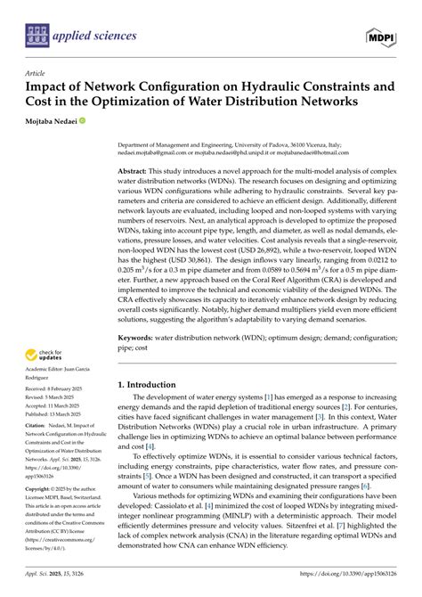 Pdf Impact Of Network Configuration On Hydraulic Constraints And Cost In The Optimization Of