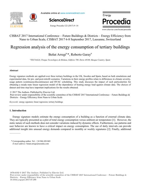 Pdf Regression Analysis Of The Energy Consumption Of Tertiary Buildings