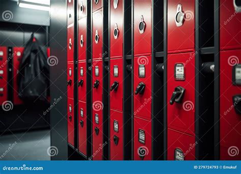 Red Safe Lockers In The Locker Room Generative Ai Stock Illustration Illustration Of Deposit