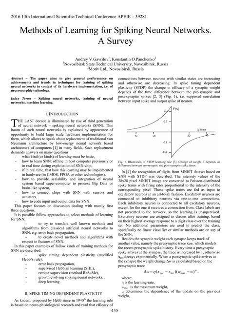 Pdf Methods Of Learning For Spiking Neural Networks A Survey