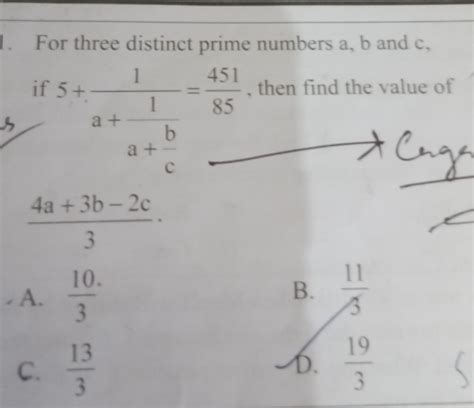 For Three Distinct Prime Numbers Ab And C If 5ab1 1 85451 Then Fi