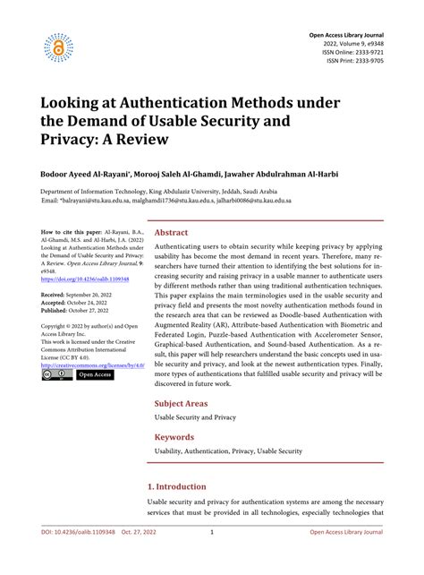 Pdf Looking At Authentication Methods Under The Demand Of Usable