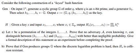 cyclic group collision resistant keyed cryptographic hash function