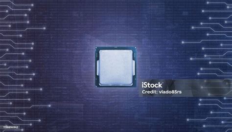 Central Chip Surrounded With Microelectronic Circuits And Binary Code