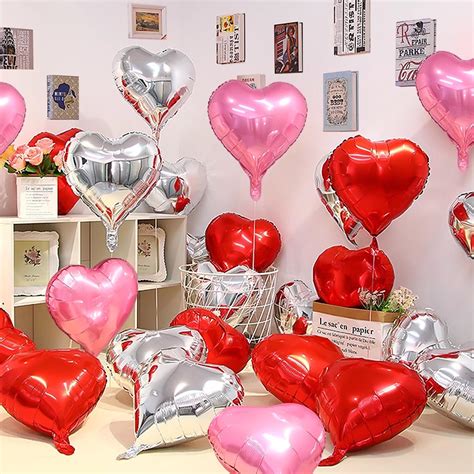 Jangostor 60 Pcs Heart Shape Foil Balloons 10 Inch Red