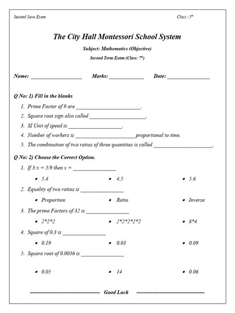 Class 7th Math Objective Pdf