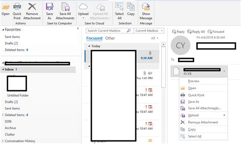 in outlook 365 my attachment icons are missing in the reading pane
