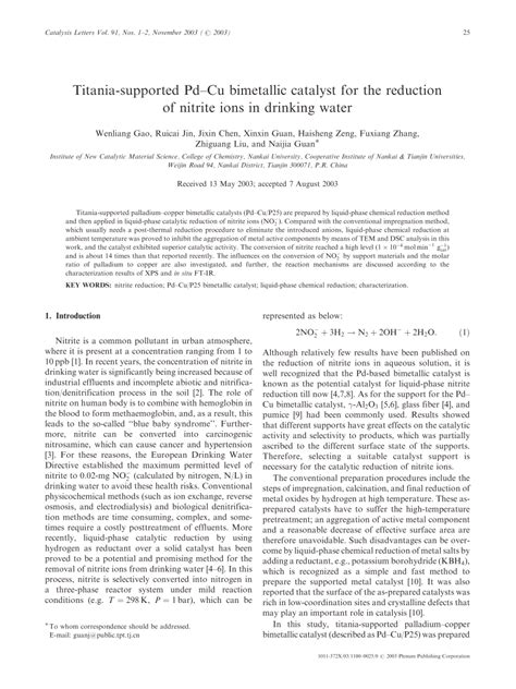 Pdf Titania Supported Pdcu Bimetallic Catalyst For The Reduction Of