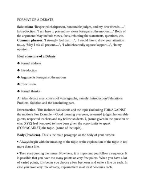 Format Of A Debate Writing Pdf Argument