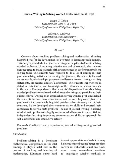 pdf journal writing in solving worded problems does it help