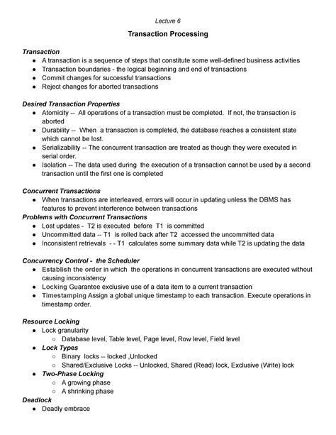 lecture 6 transaction processing transaction processing transaction