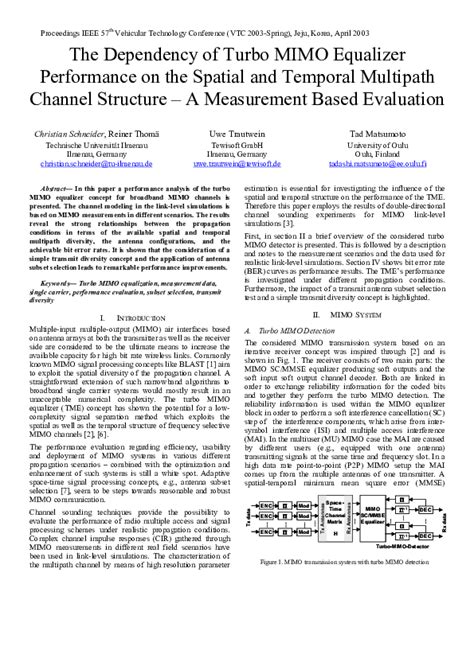 pdf the dependency of turbo mimo equalizer performance on the spatial