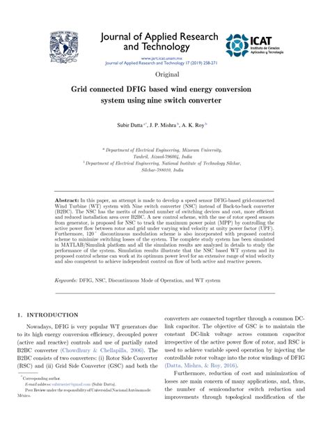 Pdf Grid Connected Dfig Based Wind Energy Conversion System Using