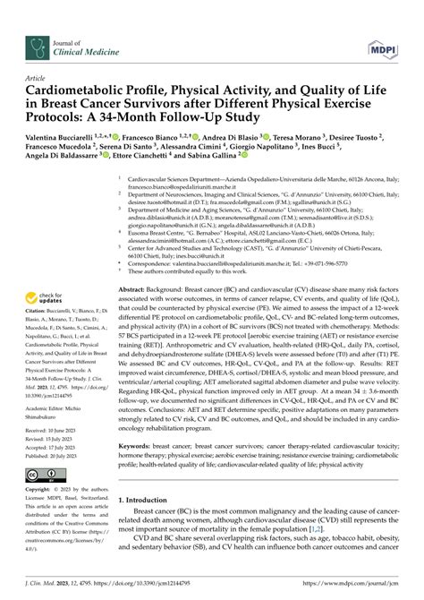 Pdf Cardiometabolic Profile Physical Activity And Quality Of Life In Breast Cancer Survivors