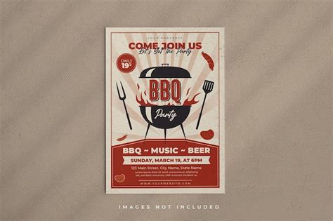 바비큐 사진이 있는 바비큐 파티 포스터 프리미엄 벡터