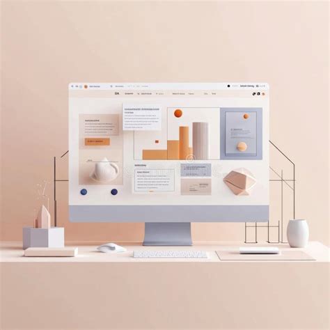 Minimalist Desktop Setup With Geometric Shapes And A Modern Website