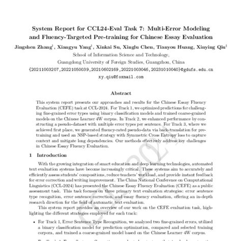 Multi Error Modeling And Fluency Targeted Pre Training For Chinese Essay Evaluation Acl Anthology