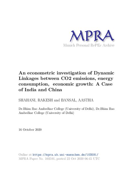 Pdf An Econometric Investigation Of Dynamic Linkages Between Co2