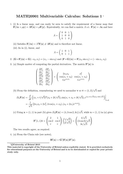 Math20901 2014 2015 Problem Set 1 Solutions Math20901 Multivariable