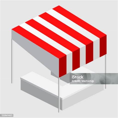 등가 시 시장 노점 텐트 거리 차양 캐노피 키오스크 카운터 공정 길거리 음식 시장 식료품 상품에 대한 흰색 빨간색 문자열 격리된 벡터 3차원 형태에 대한 스톡 벡터 아트 및