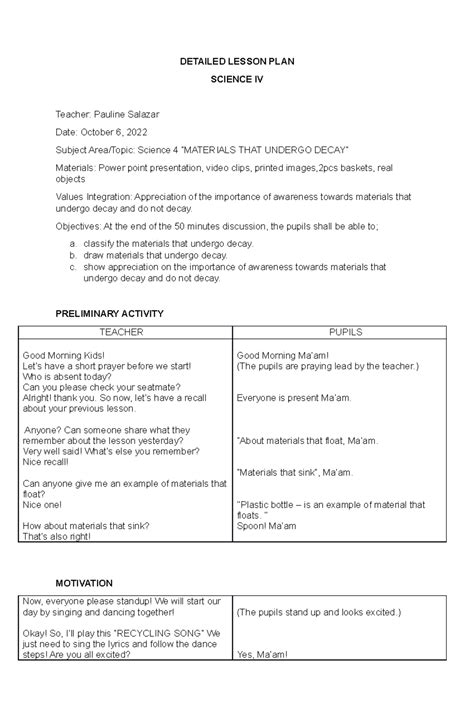 Lesson Plan Grade 4 For Demo Teaching Copy Detailed Lesson Plan