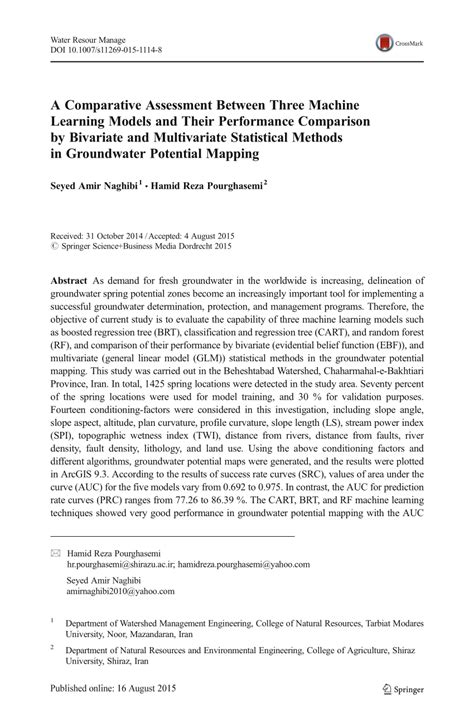 Pdf A Comparative Assessment Between Three Machine Learning Models