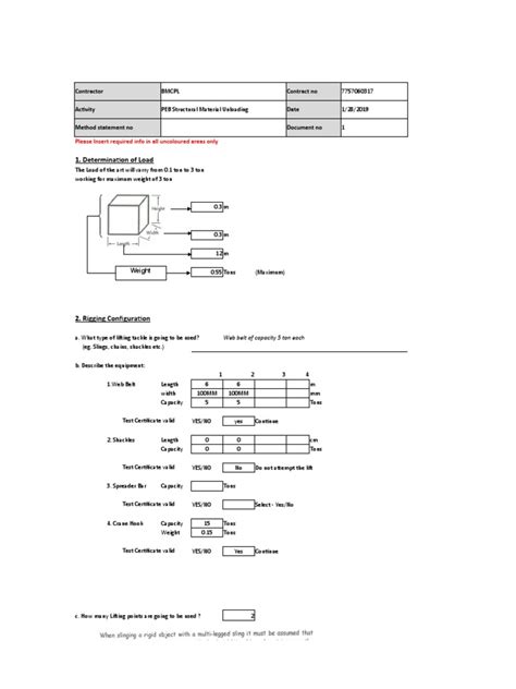 contractor method statement for structural material unloading using two