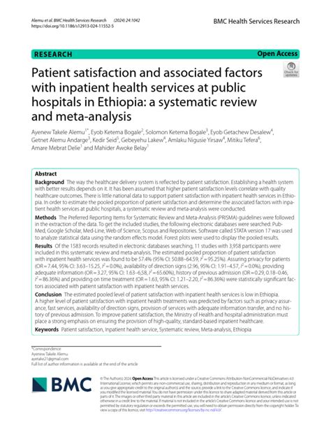 Patient Satisfaction And Associated Factors With Inpatient Health Services At Public Hospitals
