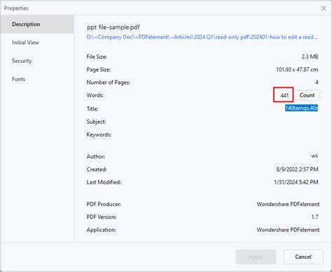 Word Count And Page Count In PDF