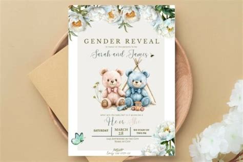 Elegant Gender Reveal Invite Canva Edit Graphic By Printztopbrand