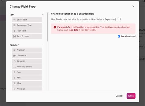 Field Type Conversions