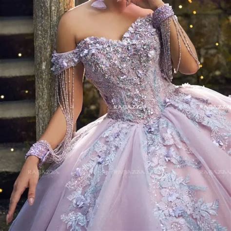 Lilac Ball Gown Lilac Butterfly Quince Dress With 3d Flor Appliques