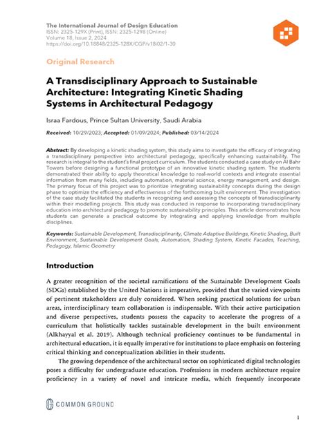A Transdisciplinary Approach To Sustainable Architecture Integrating Kinetic Shading Systems In