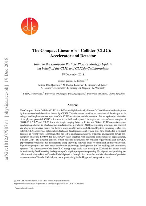 Pdf The Compact Linear Ee Collider Clic Accelerator And