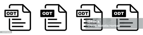 Odt 파일 형식 아이콘이 설정됩니다 Odt 파일 다운로드 기호 텍스트 이미지 벡터 이미지 비디오 대화형 양식의 파일 형식입니다  파일 형식에 대한 스톡 벡터 아트 및