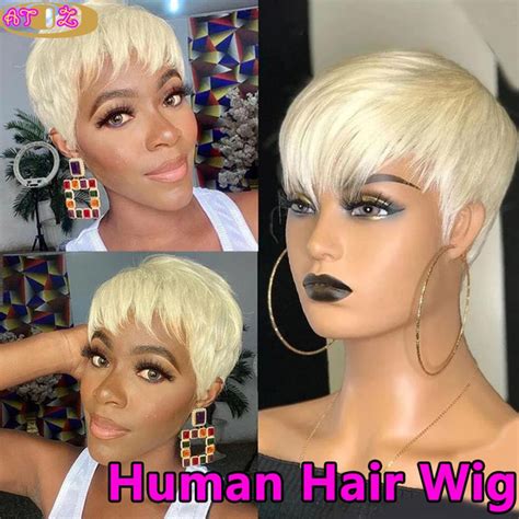 Atozwig 613 Blonde Pixie Cut Wigs Short Bob Pixie Human Hair For Women