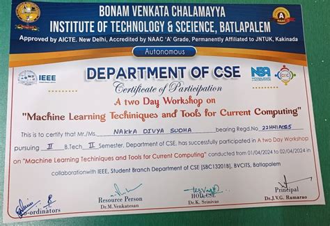 Divya Sudha Nakka On Linkedin Machinelearning Workshop Certificate