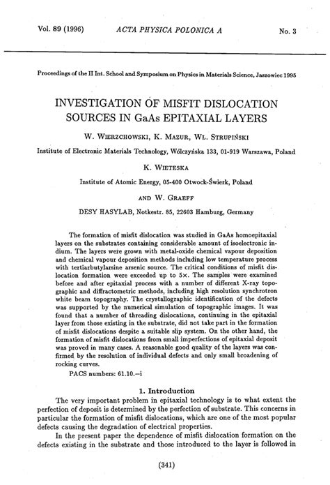 Pdf Investigation Of Misfit Dislocation Sources In Gaas Epitaxial Layers