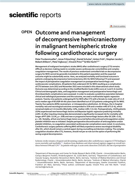 Pdf Outcome And Management Of Decompressive Hemicraniectomy In Malignant Hemispheric Stroke