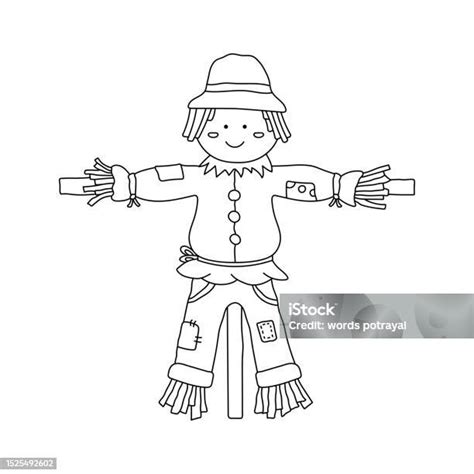 손으로 그린 아이들은 만화 벡터 그림 귀여운 허수아비 아이콘을 흰색 배경에 격리 허수아비에 대한 스톡 벡터 아트 및 기타 이미지 허수아비 건초 식물 건초 재배 식물