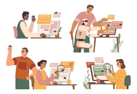 Premium Vector Software Testing And Repair Engineers Cartoon Set